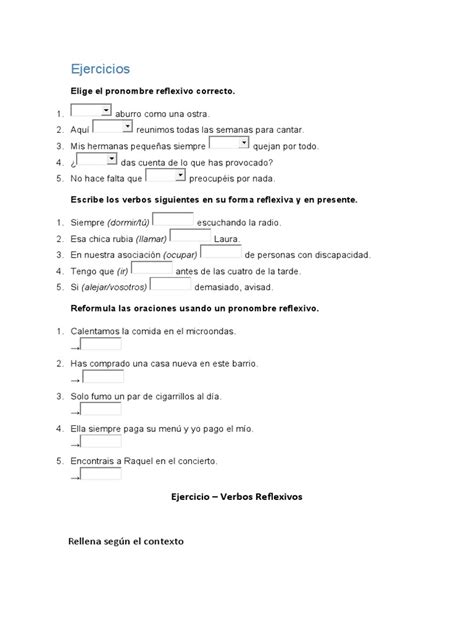 Ejercicios Verbos Reflexivos Pdf