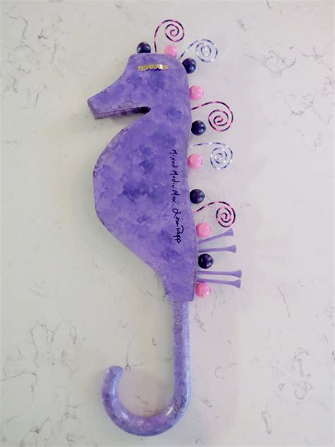 Mixed Media Wood Assemblage Seahorse Pour Paint Flowing Etsy