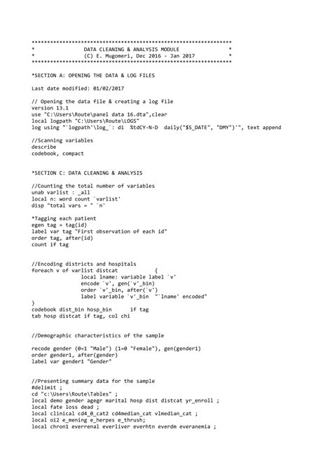Pdf Stata Code Data Cleaning And Analysis Do File