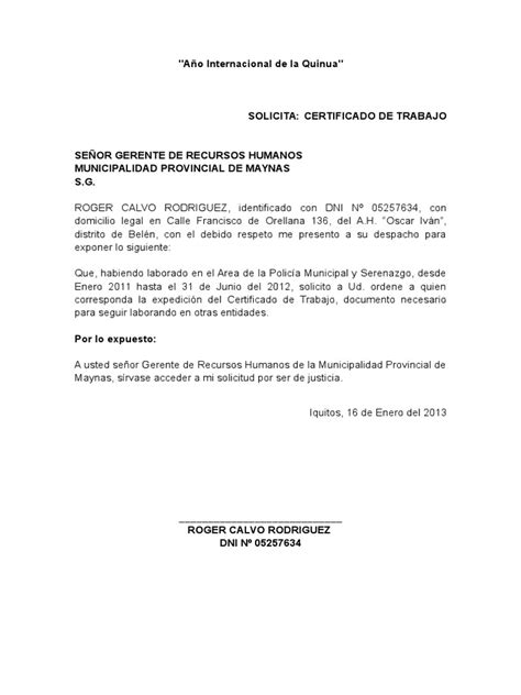 Solicitud De Certificado De Trabajo Image To U