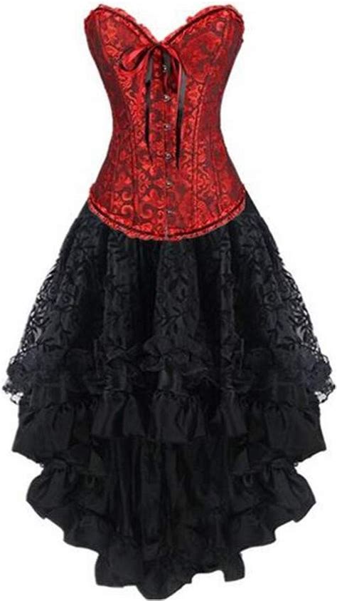 Tnasa Womens Basque Corset Dress Bustier Top And Gothic Steampunk Skirt