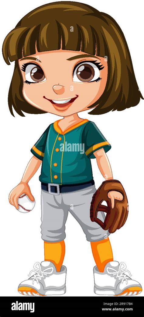 Cute Girl Baseball Player Cartoon Character Illustration Stock Vector