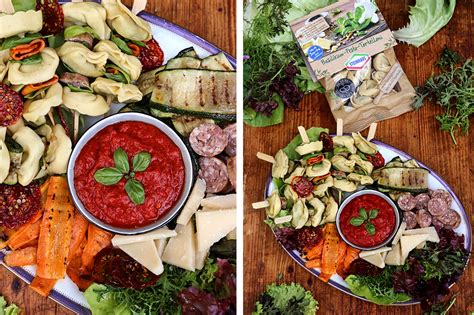 Basilikum Pesto Tortelloni Spieße mit Antipasti Pottgewächs