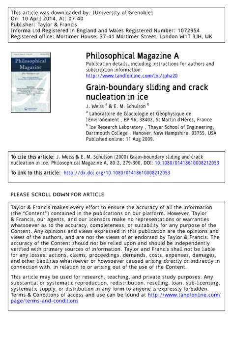Pdf Grain Boundary Sliding And Crack Nucleation In Ice