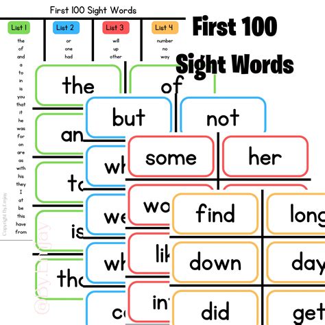 100 Printable Frys First Hundred Sight Word Flashcards Etsy