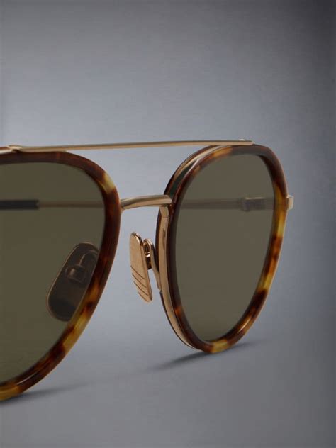 Tortoise Acetate And Titanium Aviator Sunglasses Thom Browne