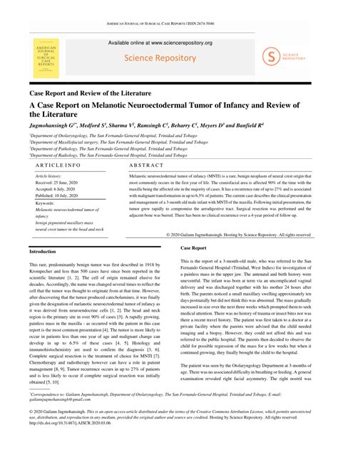 Pdf A Case Report On Melanotic Neuroectodermal Tumor Of Infancy And