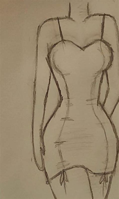 A Pencil Drawing Of A Womans Body In A Short Dress With Her Hands On
