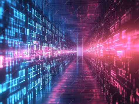 Abstract Binary Code Matrix With Glowing Blue Lights And Particle Effects Representing Digital