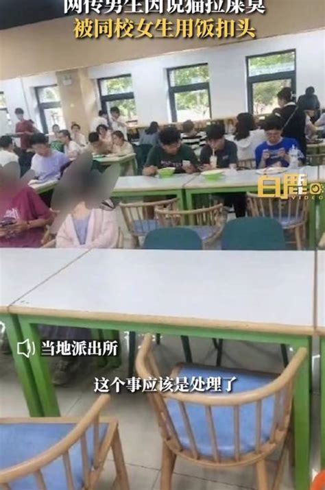 网传高校一男生因说猫拉屎臭被同校女生用饭扣头警方回应已处理 视频 事件 当事人