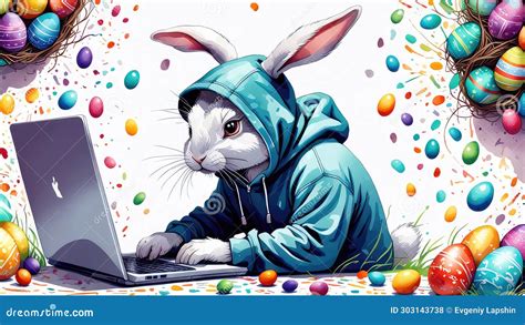The Easter Bunny Is A Programmer The Easter Bunny Is Working At The Computer The Hacker Rabbit