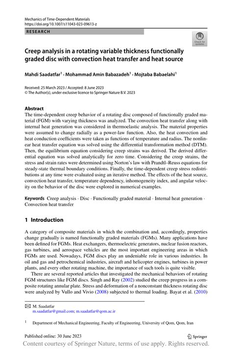 Creep Analysis In A Rotating Variable Thickness Functionally Graded Disc With Convection Heat