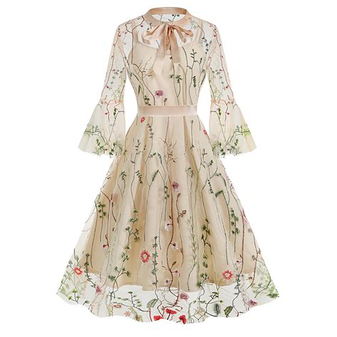 GZWYHT Dresses For Women Prom Dresses Elegant Sheer Seagrass Embroidered Vintage Wedding