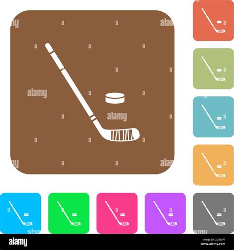 Hockey Stick And Puck Flat Icons On Rounded Square Vivid Color