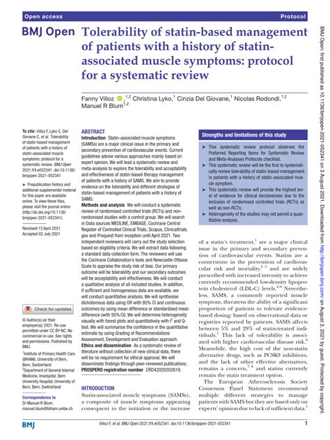 Pdf Tolerability Of Statin Based Management Of Patients With A History Of Statin Associated