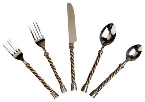 Gg Collection 20 Piece Twisted Metal Flatware Set Traditional