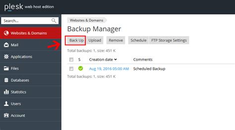 بکاپ گرفتن از اطلاعات در Plesk با استفاده از Backup Manager