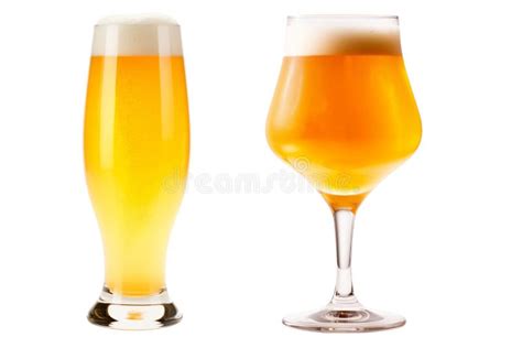 Set Of Different Beer Glasses In Various Styles Isolated On White