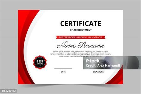 현대적인 우아한 빨간색 인증서 템플릿입니다 사업과 교육에 대한 감사 벡터 그림 감탄에 대한 스톡 벡터 아트 및 기타 이미지 감탄 골동품 공란 Istock