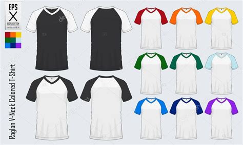 Raglan V Neck T Shirts Templates Set Of Colored Sleeve Jersey Mockup