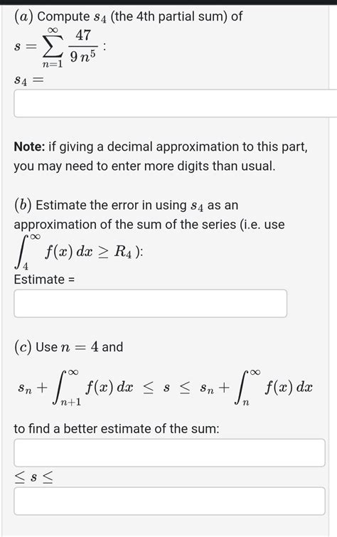 solved a compute s4 the 4 th partial sum of