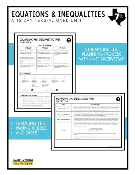 Equations And Inequalities Unit 7th Grade TEKS Maneuvering The Middle