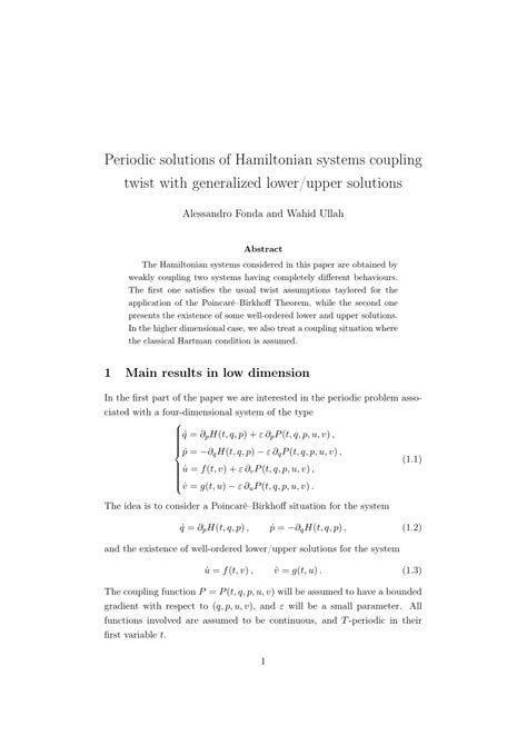 Pdf Periodic Solutions Of Hamiltonian Systems Coupling Twist With Generalized Lower Upper