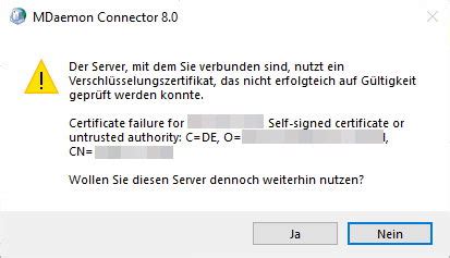 MDaemon Connector for Outlook 8 0 prüft das SSL TLS Zertifikat Andy s