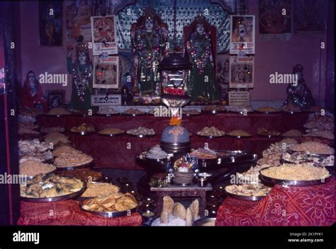 Chappan Bhog 56 Items Being Served To Krishna As Prasad Bhog Stock