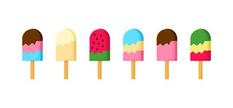 스틱 벡터 아이콘 초콜릿과 팝시클 세트 여름 달콤한 음식 만화 동결 사탕과 아이스크림 재미있는 일러스트레이션 맛이 가미된 빙과에 대한 스톡 벡터 아트 및 기타 이미지