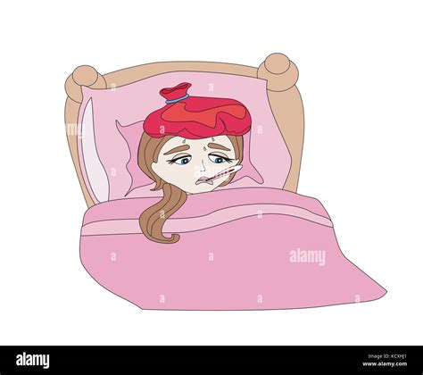 Illustration Of A Sick Girl Lying In Bed Stock Vector Image And Art Alamy