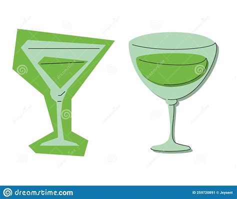 Vermouth Glass On White Background Cartoon Sketch Graphic Design Flat