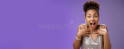 Close Up Amused Shocked Gorgeous Glamour African American Girl Receive
