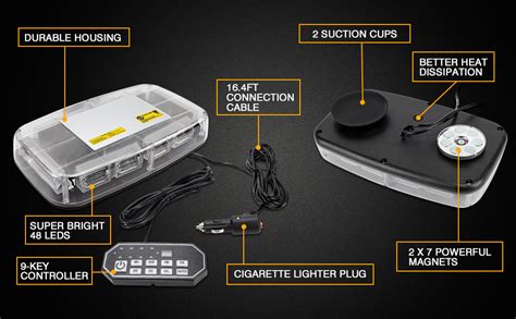 JMEST LEAD Amber Strobe Roof Light With Magnetic Base 48 LED Emergency