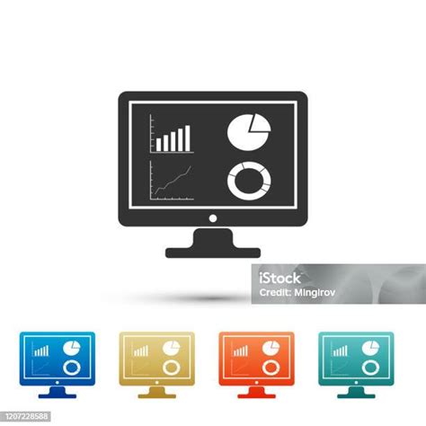 Monitor Komputer Hitam Dengan Ikon Bagan Grafik Terisolasi Pada Latar