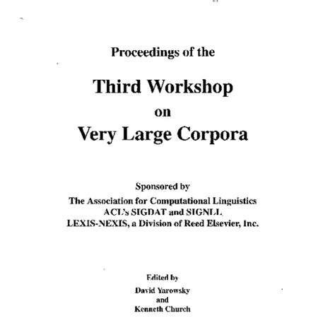 Third Workshop On Very Large Corpora Acl Anthology