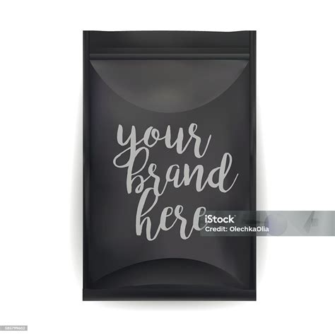 Kemasan Tas Sachet Snack Makanan Foil Kosong Hitam Ilustrasi Stok