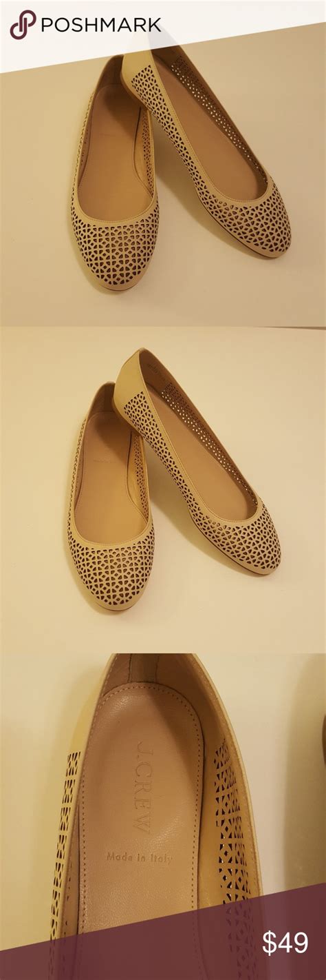 J Crew Cream Tan Perforated Ballet Flats Size 7