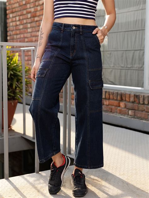 Buy Street 9 Women Blue Jean Wide Leg High Rise Pure Cotton Jeans