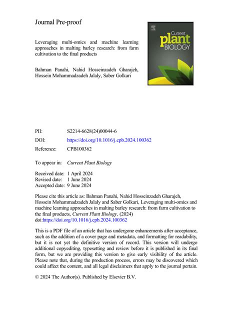 Pdf Leveraging Multi Omics And Machine Learning Approaches In Malting