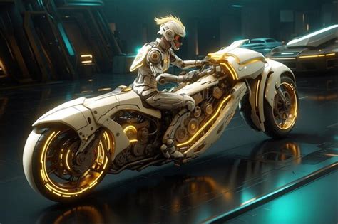 Premium Photo Porcelain Cyberpunk Biker Tours The City With His Naked