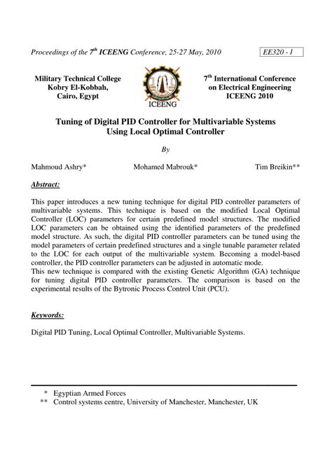 Pdf Tuning Of Digital Pid Controller For Multivariable Systems Using