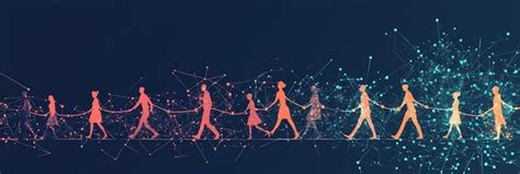 A Digital Illustration Of A Line Of People Walking Together Connected By A Network Of Lines An