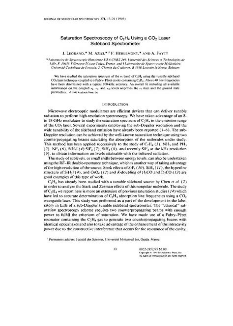 Pdf Saturation Spectroscopy Of C2h4 Using A Co2 Laser Sideband