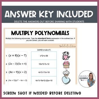 Multiply Polynomials Binomials And Trinomials Self Checking Sticker