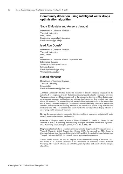 Pdf Community Detection Using Intelligent Water Drops Optimisation