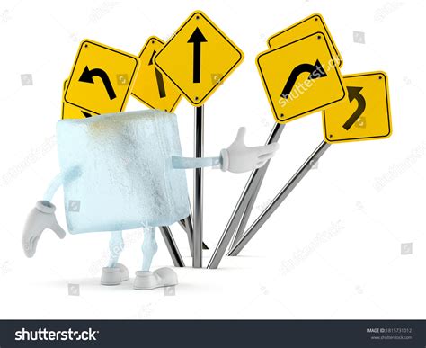 Ice Cube Character Confused Road Signs Stock Illustration 1815731012