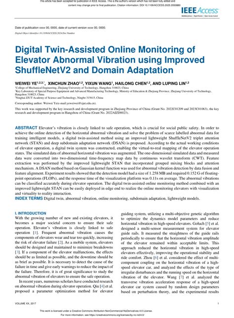 Pdf Digital Twin Assisted Online Monitoring Of Elevator Abnormal Vibration Using Improved
