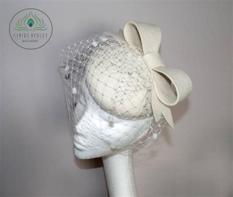 Ivory Wool Felt Bridal Pillbox Hat Cream Bridal Cocktail Vintage
