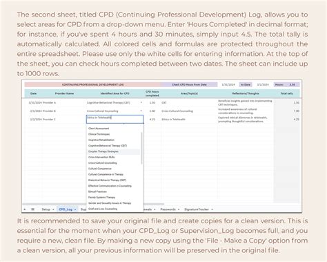 Cpd Log Clinical Supervision Log Template Therapist Planner Clinical